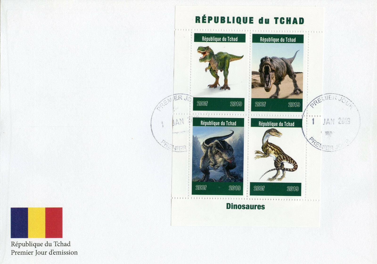 Chad 2019 FDC Dinosaurs T-Rex 4v M/S Cover Dinosaures Prehistoric ...