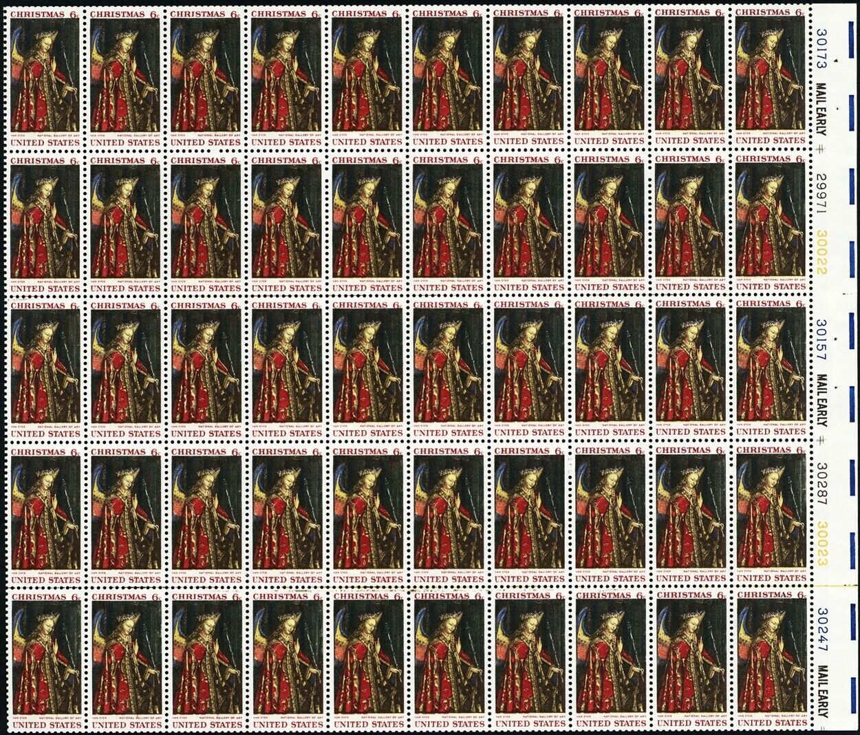 Angel Gabriel Christmas Sheet of Fifty 6 Cent Postage Stamps Scott 1363 ...
