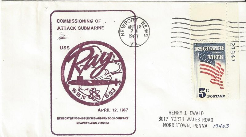 US Navy Covers USS Ray SSN 653 1967 Commissioning | United States ...