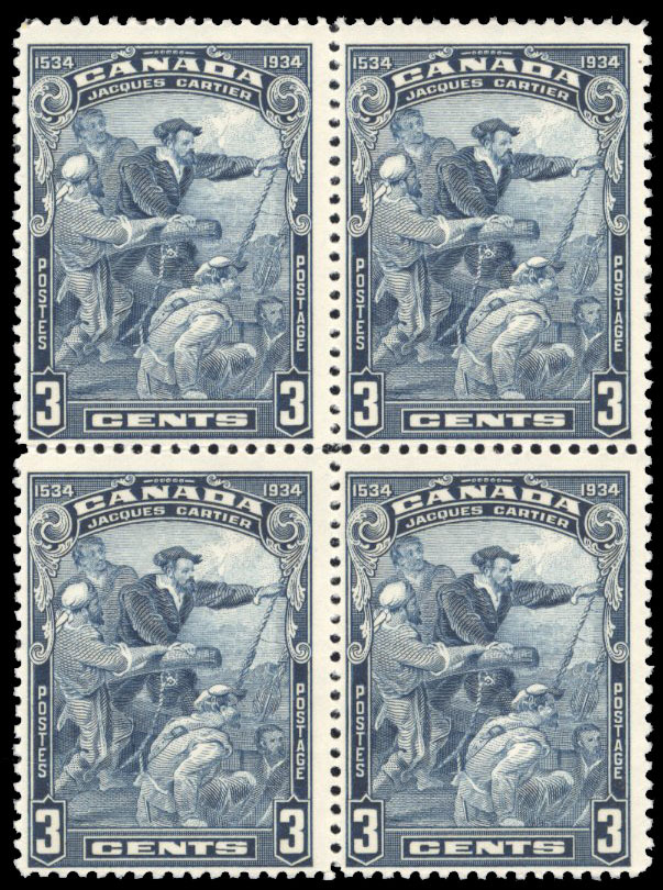 Canada #208 Cat$32, 1934 3c blue, block of four, never hinged, lower ...