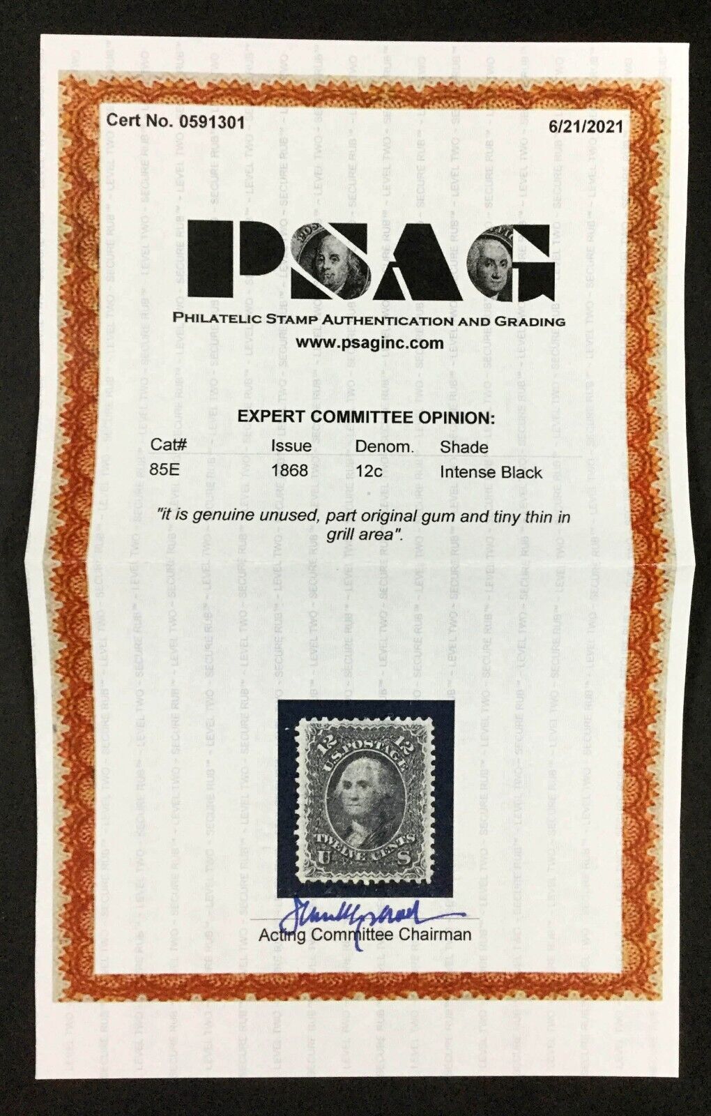 US Stamps #85E Z Grill Mint OG H Psag Cert LOT #80862 | United States ...