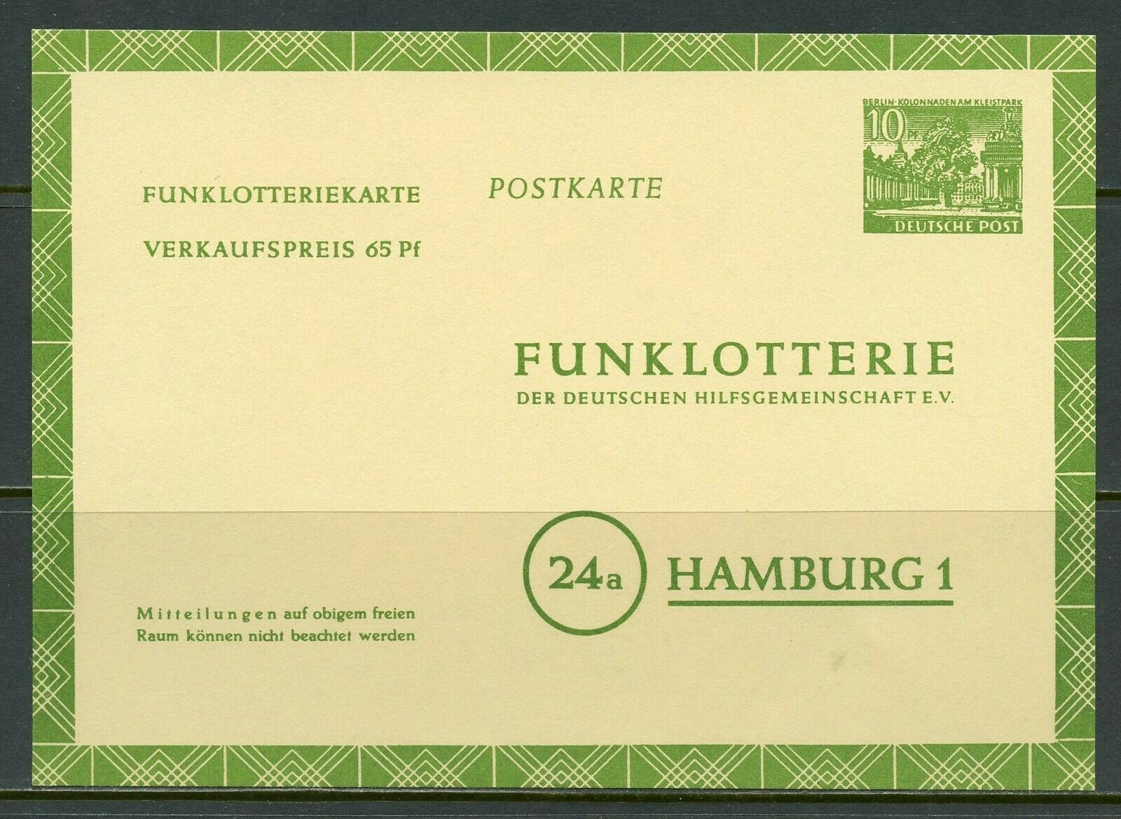 Germany Berlin 1950 10 Pfg Building Lottery Gov't Postcard Mint ...