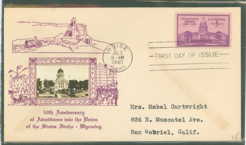 US 896 1940 50th anniversary, statehood of idaho single on an addressed ...