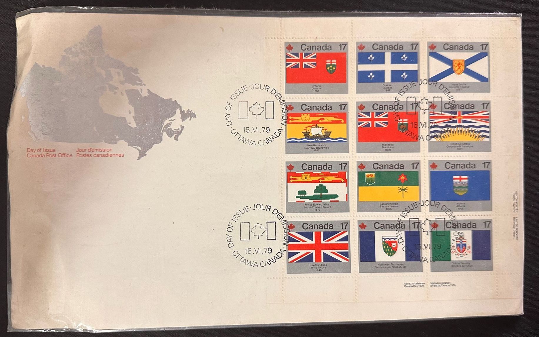 CM) 1979. Canada. Blocks of Stamps of Different Flags. FDC. Canadian ...