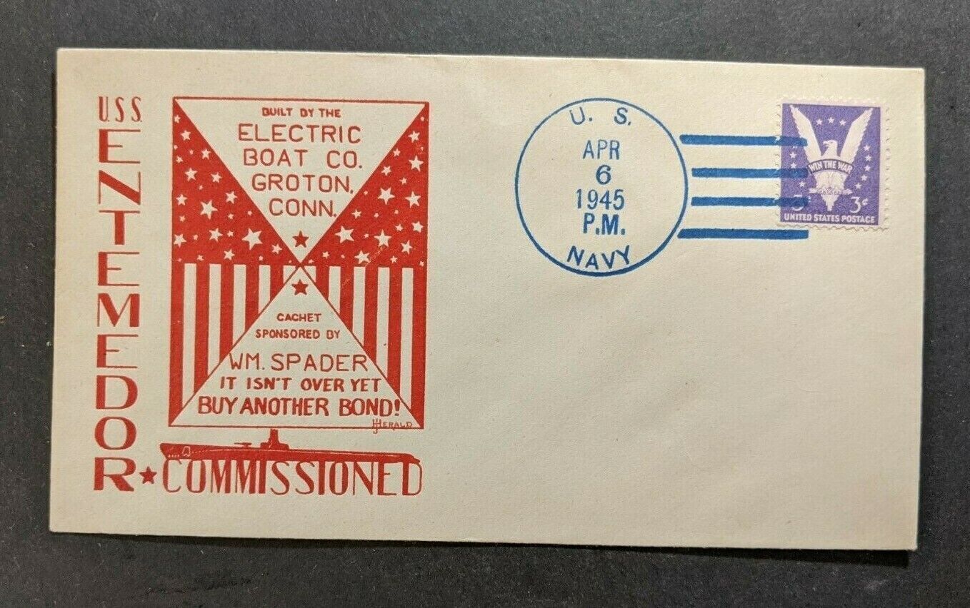 1945 USS Entemedor Commissioned Submarine Navy Cover US Navy Cancel ...