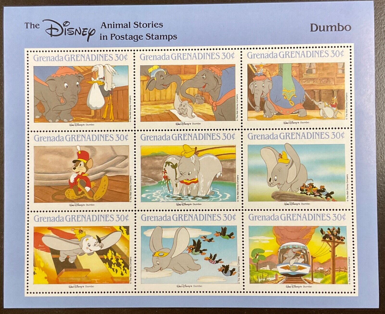 Grenada Grenadines Disney Dumbo Sheet of 9 7 x 5 inches 1988 ...