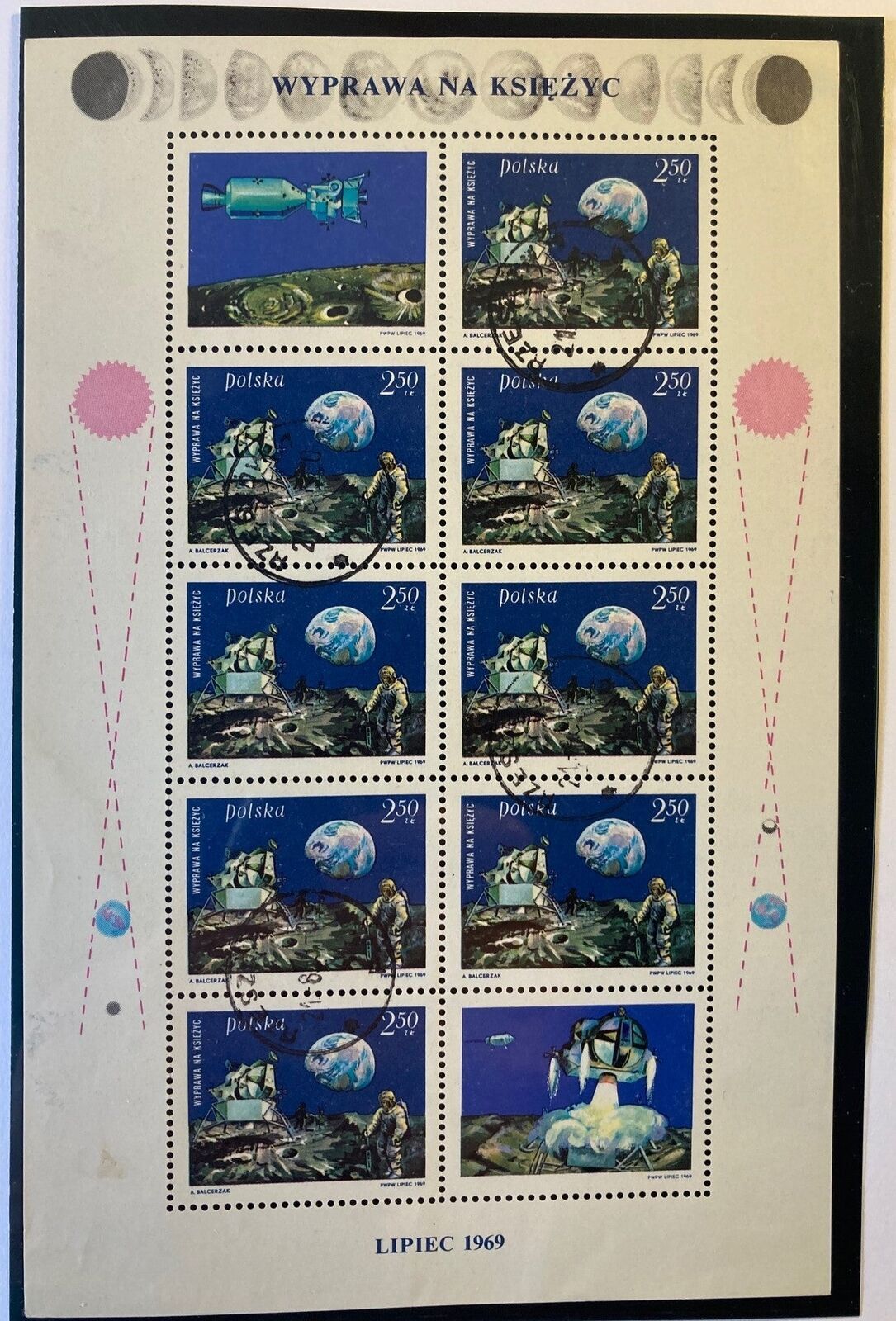 Poland 1969 space apollo 11 moon landing sheet used | Europe - Poland ...