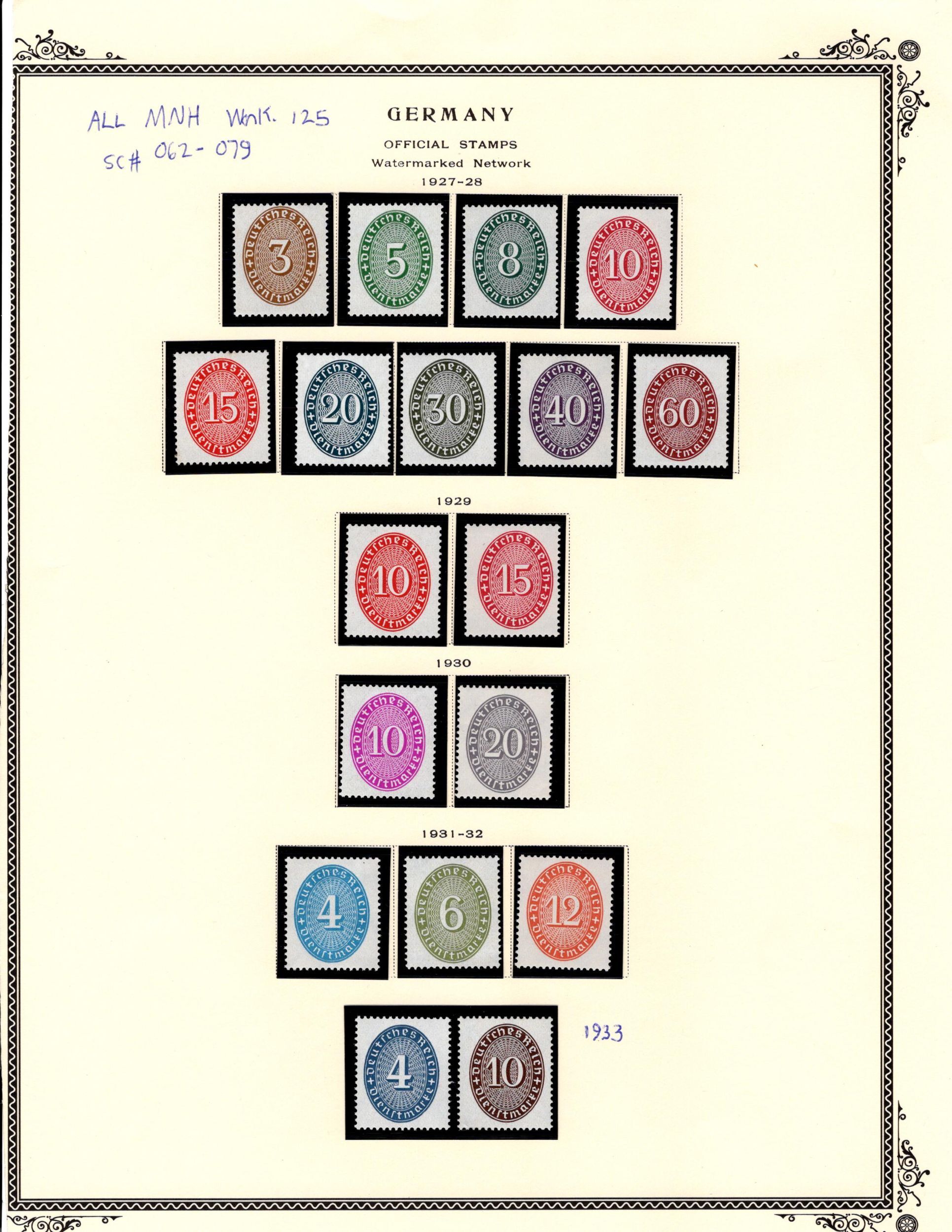 Germany MNH Official Stamps 1927-33 Sc# O62-79 complete set | Europe ...