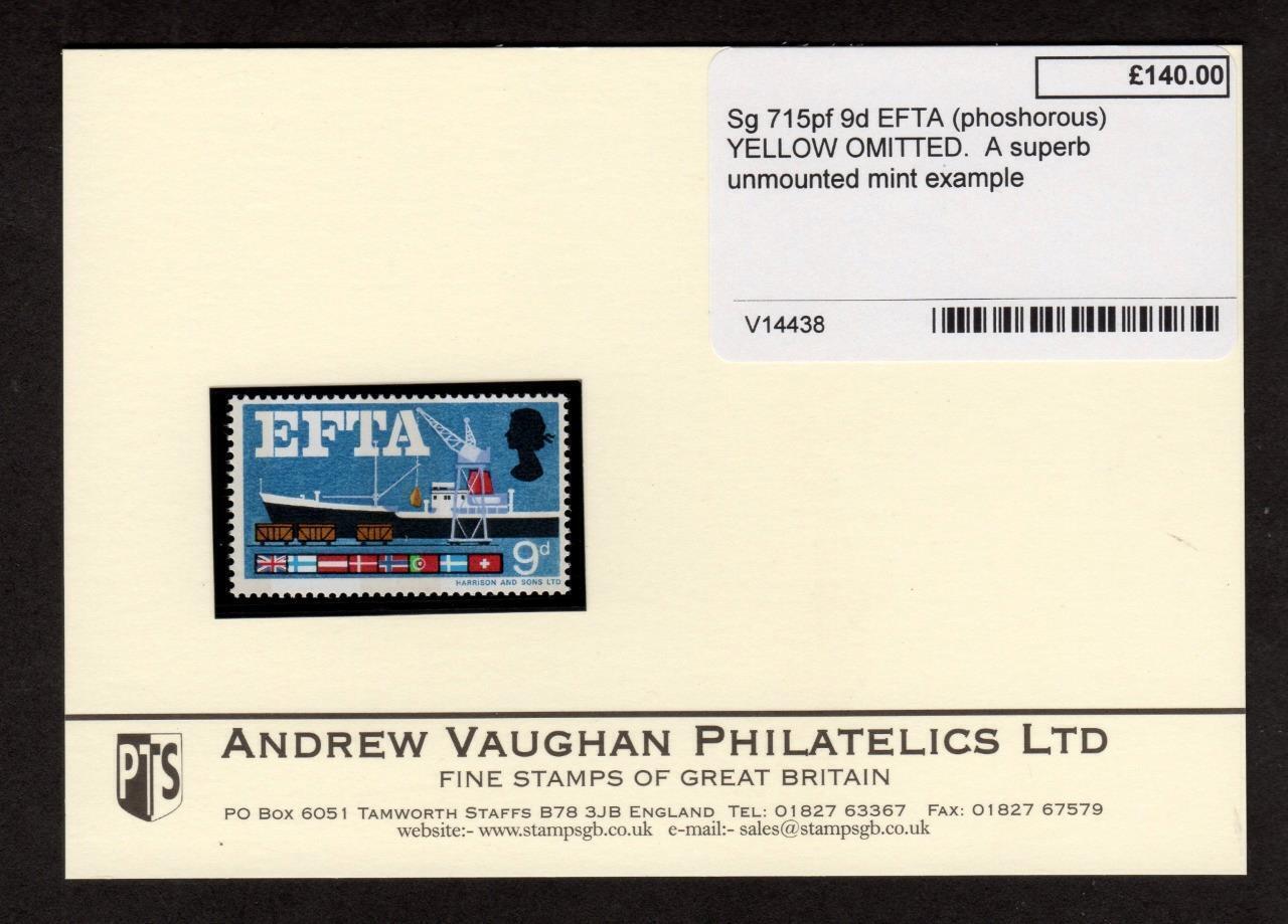 9d Efta (Phosphor) Unmounted Mint With Yellow Omitted Cat £140 | Great ...
