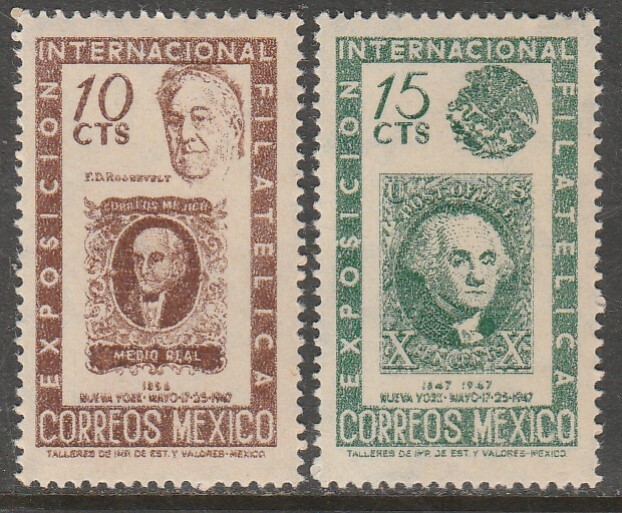 MEXICO 826-827, Cent Intl Phil Exhib FDR & Mexico #1, ARMS & US #2 MINT ...