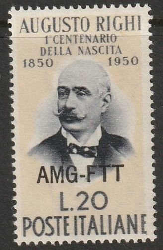 Italy - Trieste Zone A, 1950 Augusto Righi, Physicist, Scott No(s). 89 ...
