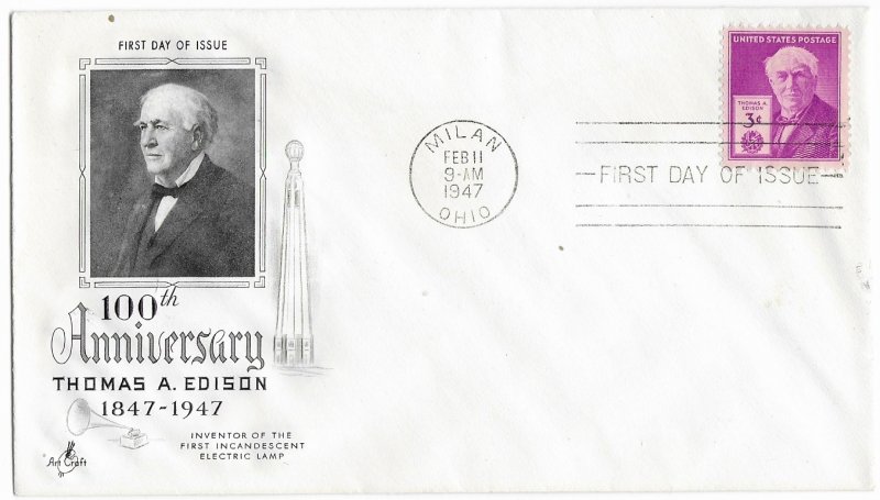 1947 FDC, #945, 3c Thomas A. Edison, 3 different cachets | United ...