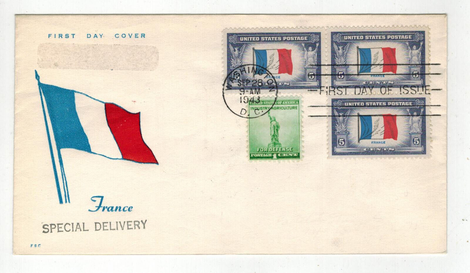 1943 WW2 Patriotic FDC Overrun Countries France 915-2 Special Delivery ...