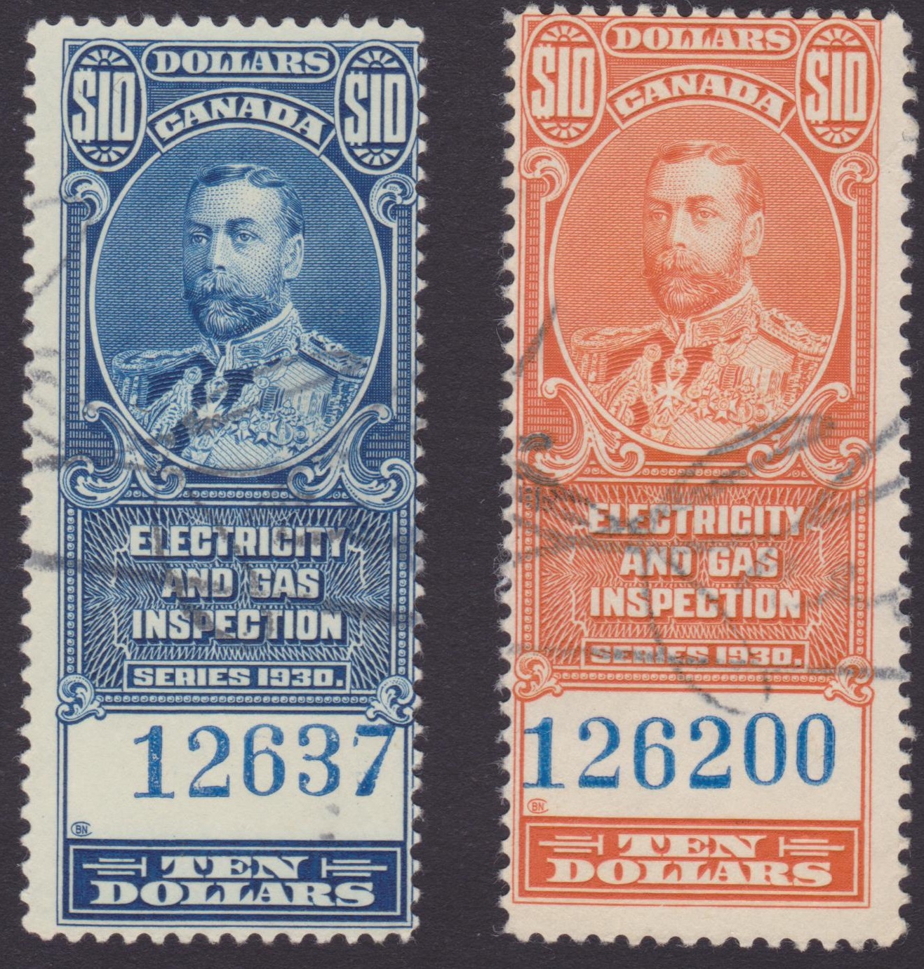 Canada Electricity and Gas Inspection revenue stamps - same signature ...