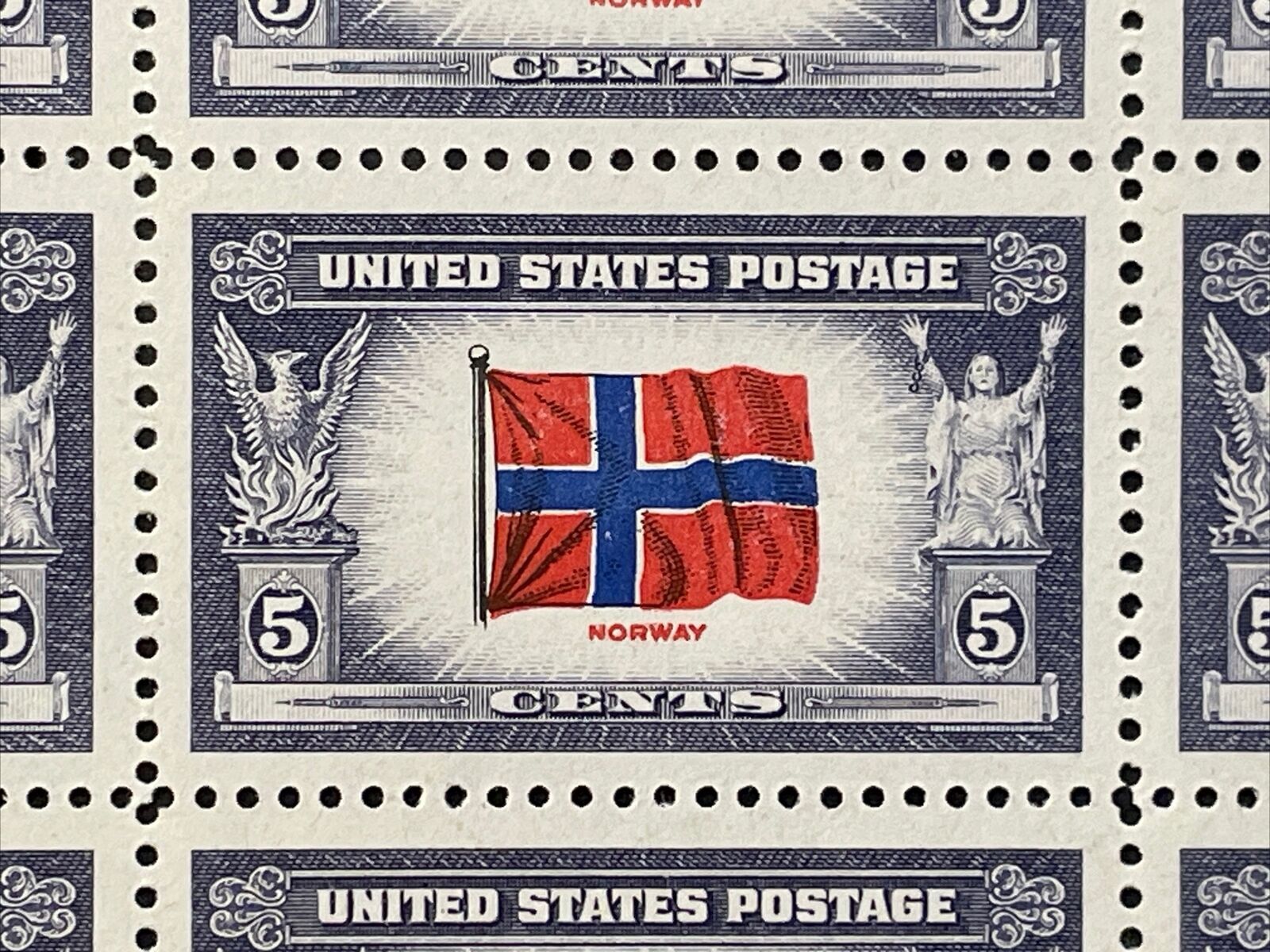 1943 sheet, Norway Overrun Country Norwegian Flag Scott# 911 | United ...