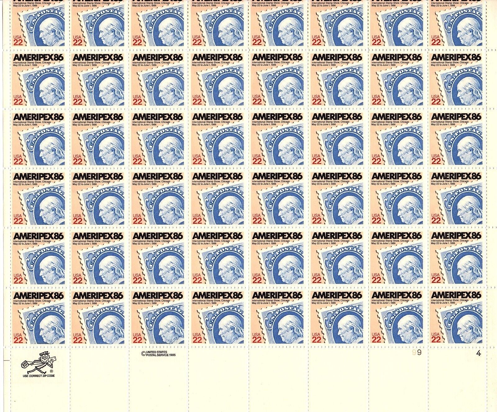 1985 22c Ameripex International Stamp Show, Chicago Scott 2145 Mint ...