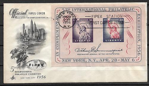 1956 #1075 Fipex S/S FDC | United States, General Issue Stamp / HipStamp