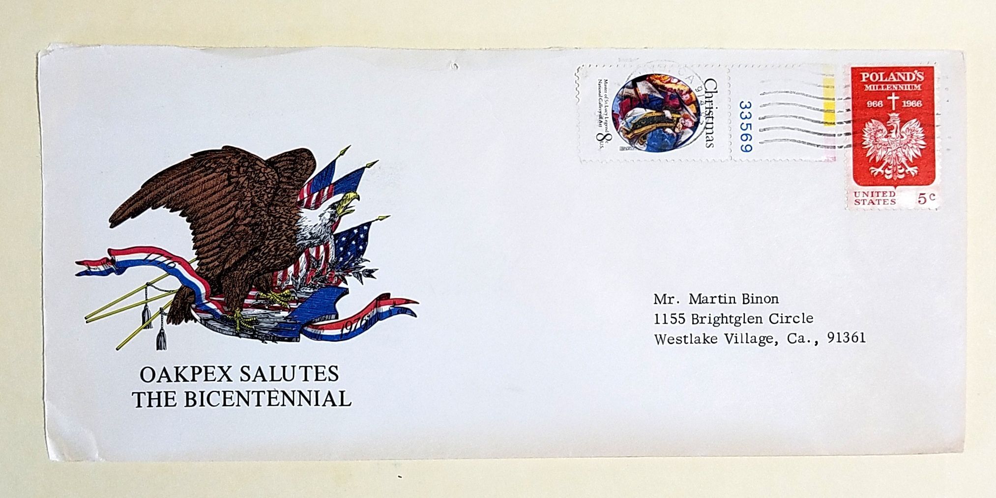 US #1471 + 1313 used on OAKPEX SALUTES THE BICENTENIAL envelope FVF ...