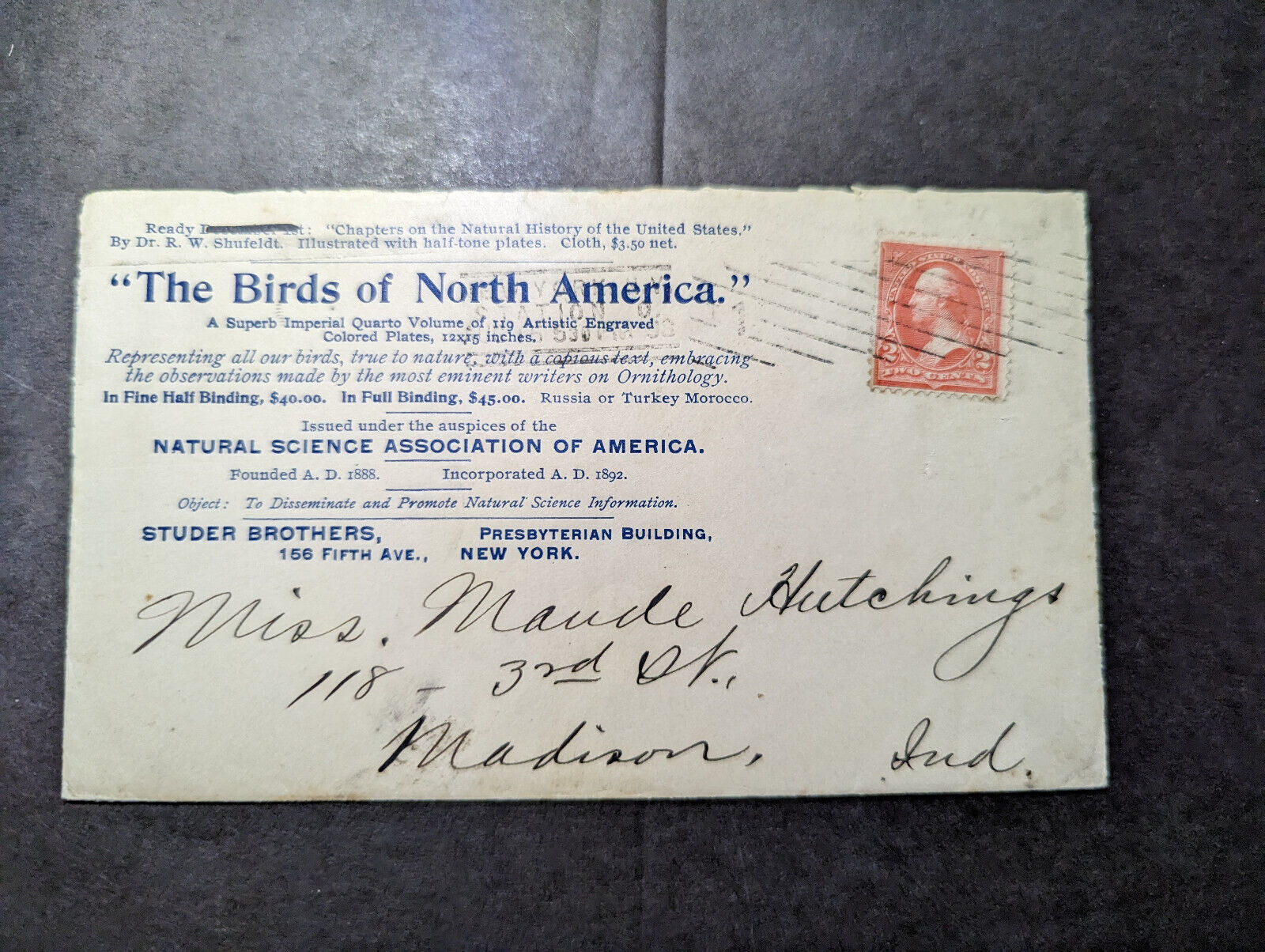 1899 USA Cover and Paper to Madison IN Birds of North America National ...