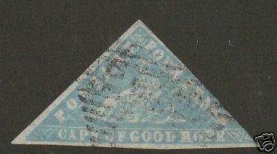 Cape of Good Hope Sc 9a used 1861 4p pale blue Woodblock Triangular ...