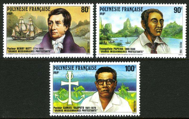 French Polynesia 498-500, MNH. Protestant Missionaries:Nott,Papeiha ...