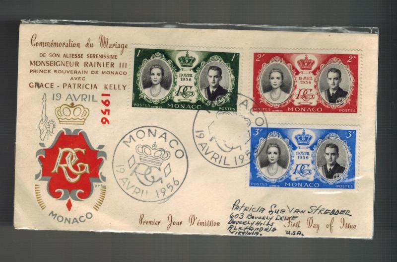 1956 Monaco Royal Wedding first day cover FDC Prince Rainier Grace ...