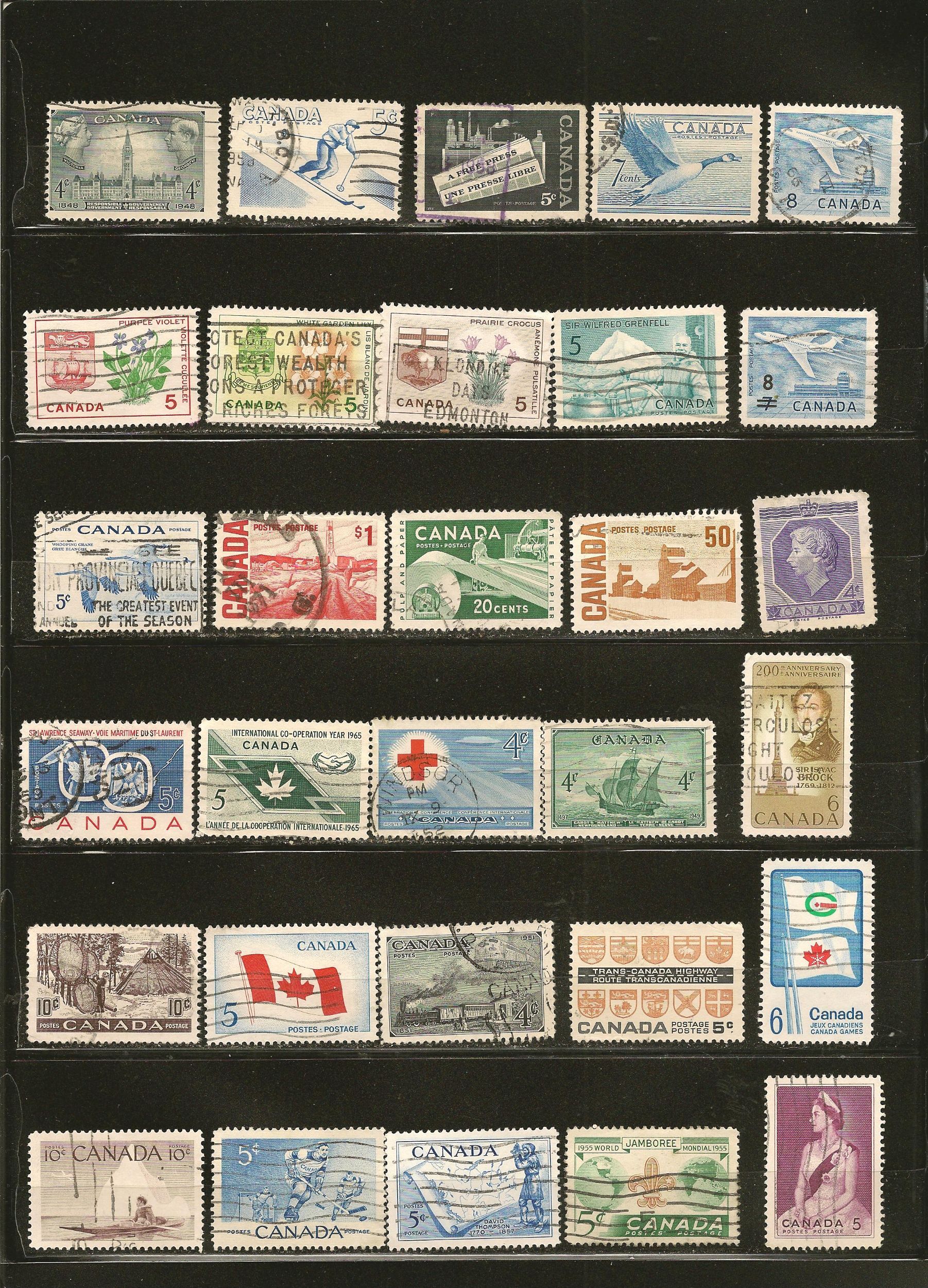 Canada Collection of 30 Different 1950's-1960's Commemorative Stamp ...