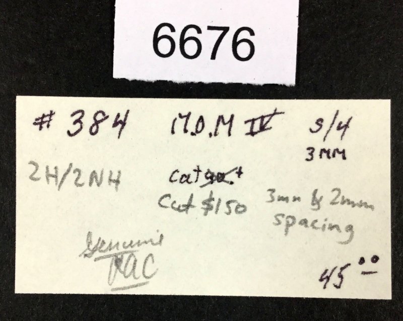 US Stamps # 384 Mint OG 2h/2nh Mailometer Type IV $150 LOT #A 6676 ...
