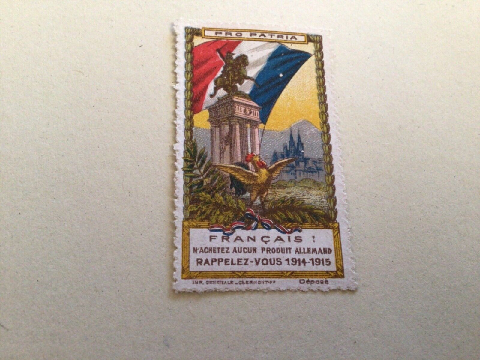 France 1914 Patriotic Propaganda WW1 poster stamp A13352 | Europe ...