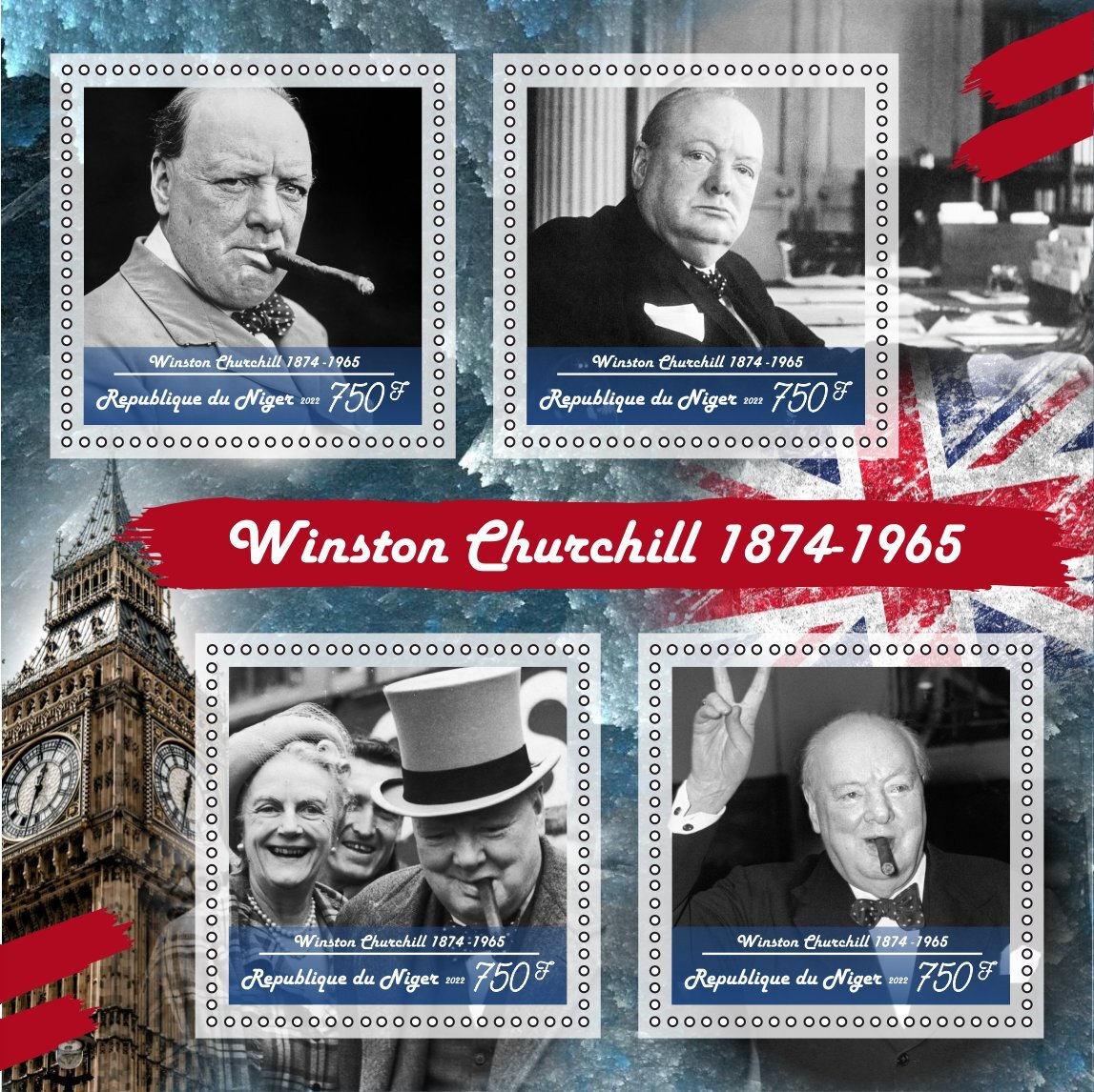 Stamps. Famous People,Winston Churchill Niger 2022 year 1+1 sheets ...