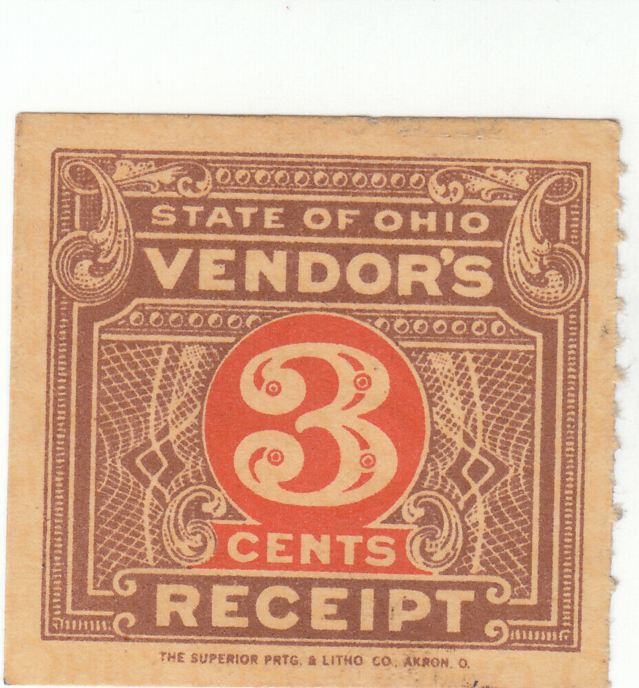 Ohio Prepaid Sales Tax Stamps - 1935 - 3c Vendor Receipt - Superior ...