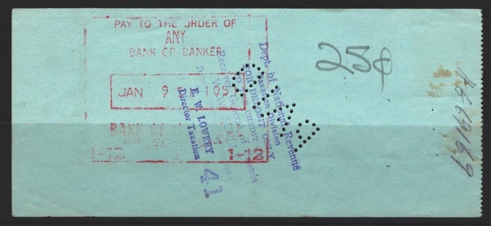Canada Sc#286 Used as Revenue on 1951 Bank Cheque / Check | Canada ...