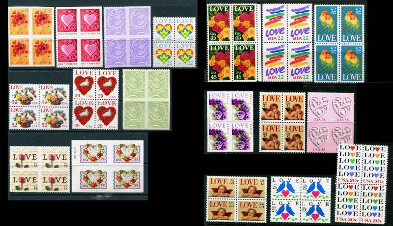 USPS LOVE STAMPS For Special Mail Mint Weddings Gifs Mixed Values ...