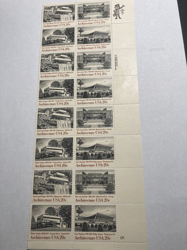 Scott 2019-2022 Architecture RL sheet 2 column 16 stamps plate # (5) M ...