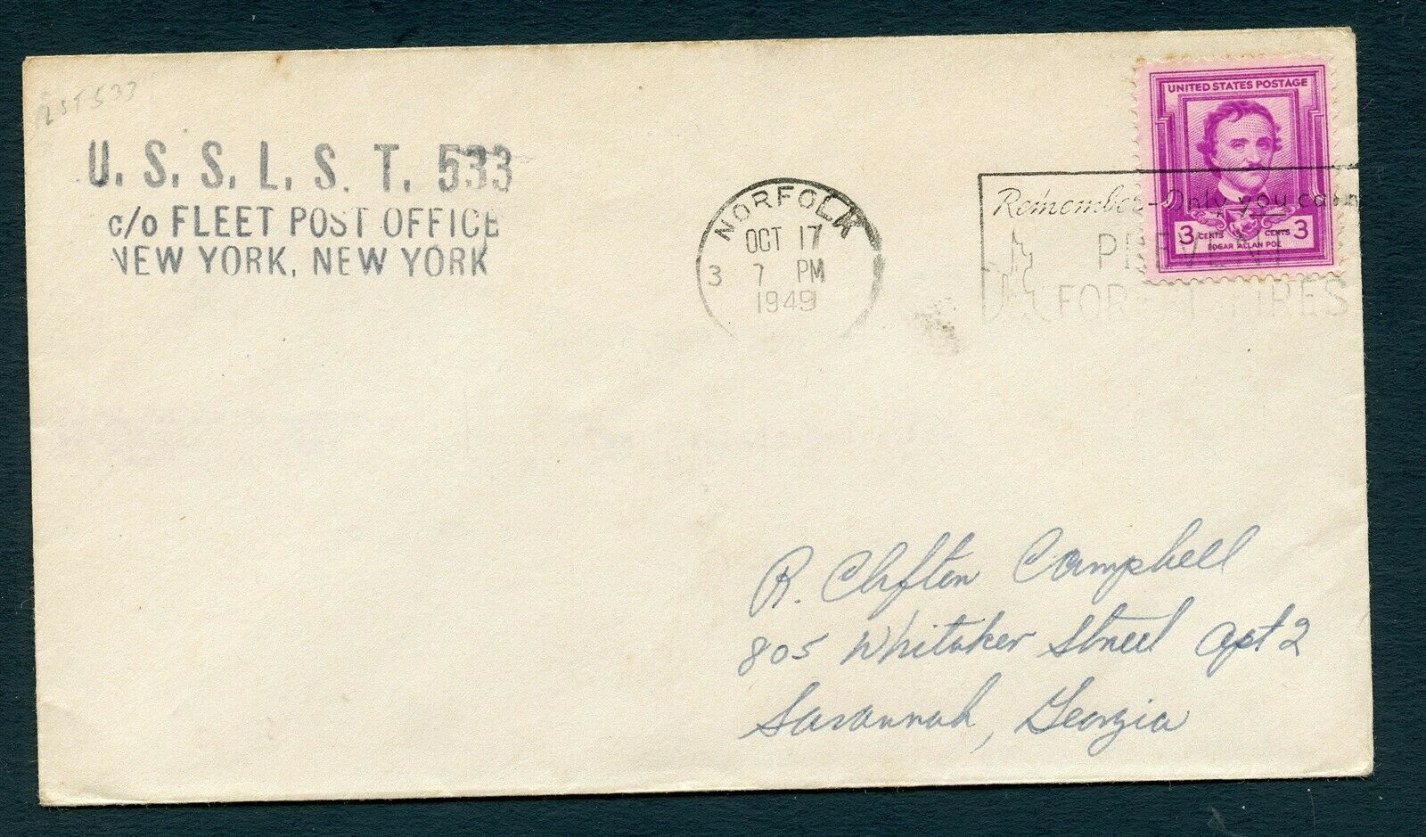 USS LST 533 11/7/1949 From Norfolk to Savannah Georgia as Shown (X1 ...