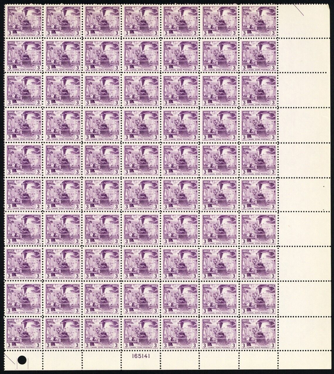 147, Mint NH TRAIN 3¢ Canal Zone Sheet of 70 Stamps * Stuart Katz ...