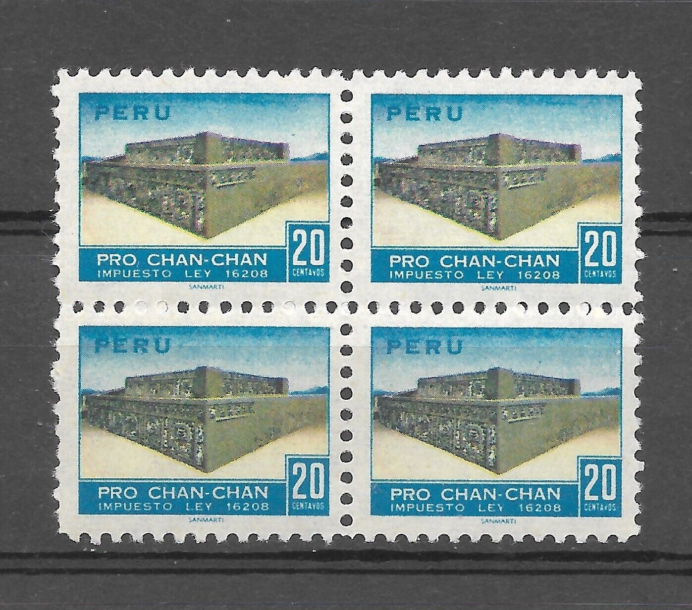 Peru 1967 Postal TAX Stamp PRO Chan Chan Archaeological Site Block RA ...