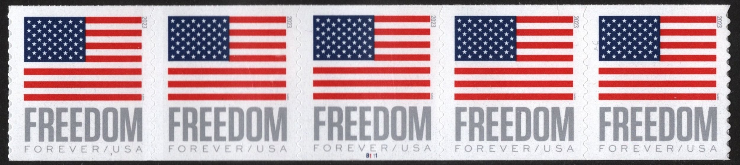 NEW ISSUE (Forever) Freedom U.S. Flag BCA Plate Strip of Five: #B111 ...