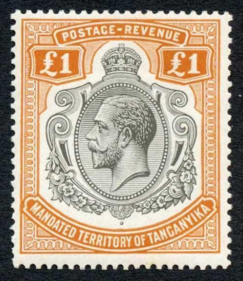 Tanganyika SG107 One Pound Brown-orange M/M Cat 275 pounds | Africa ...