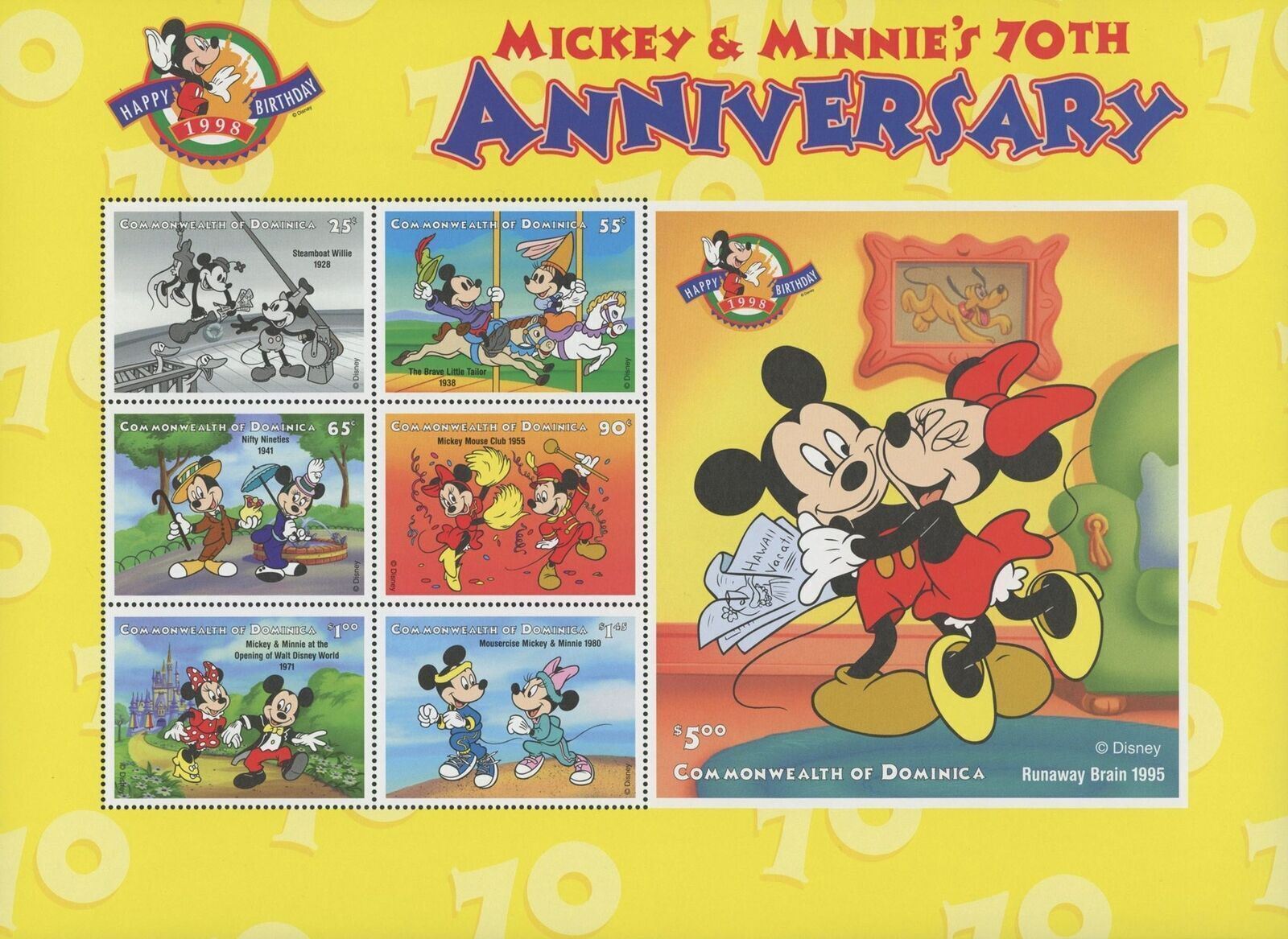 Disney Stamp Mickey Minnie Anniversary Souv. of 6 MNH | Worldwide ...