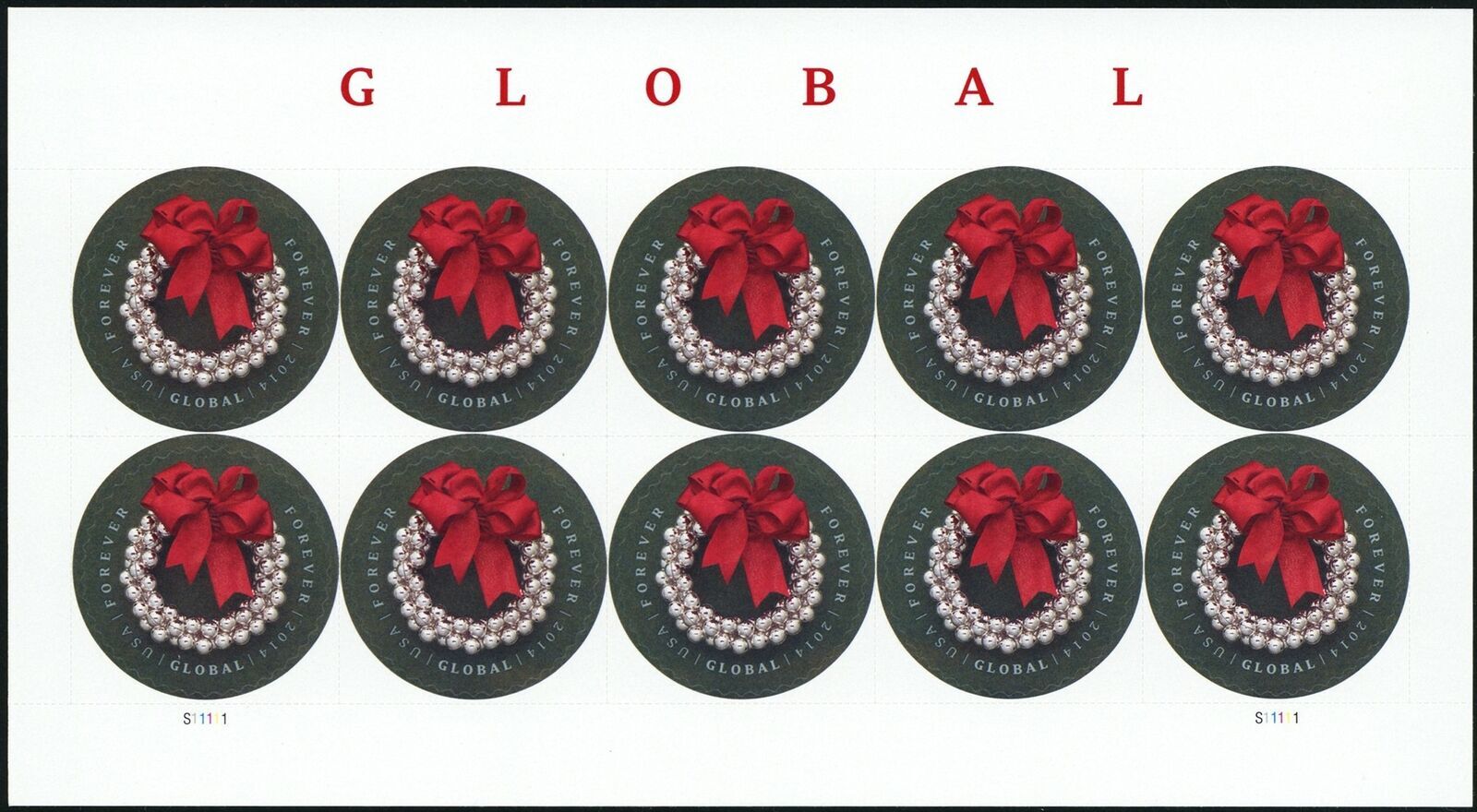 Evergreen Wreath Global Sheet of Ten Forever International Stamps Scott ...