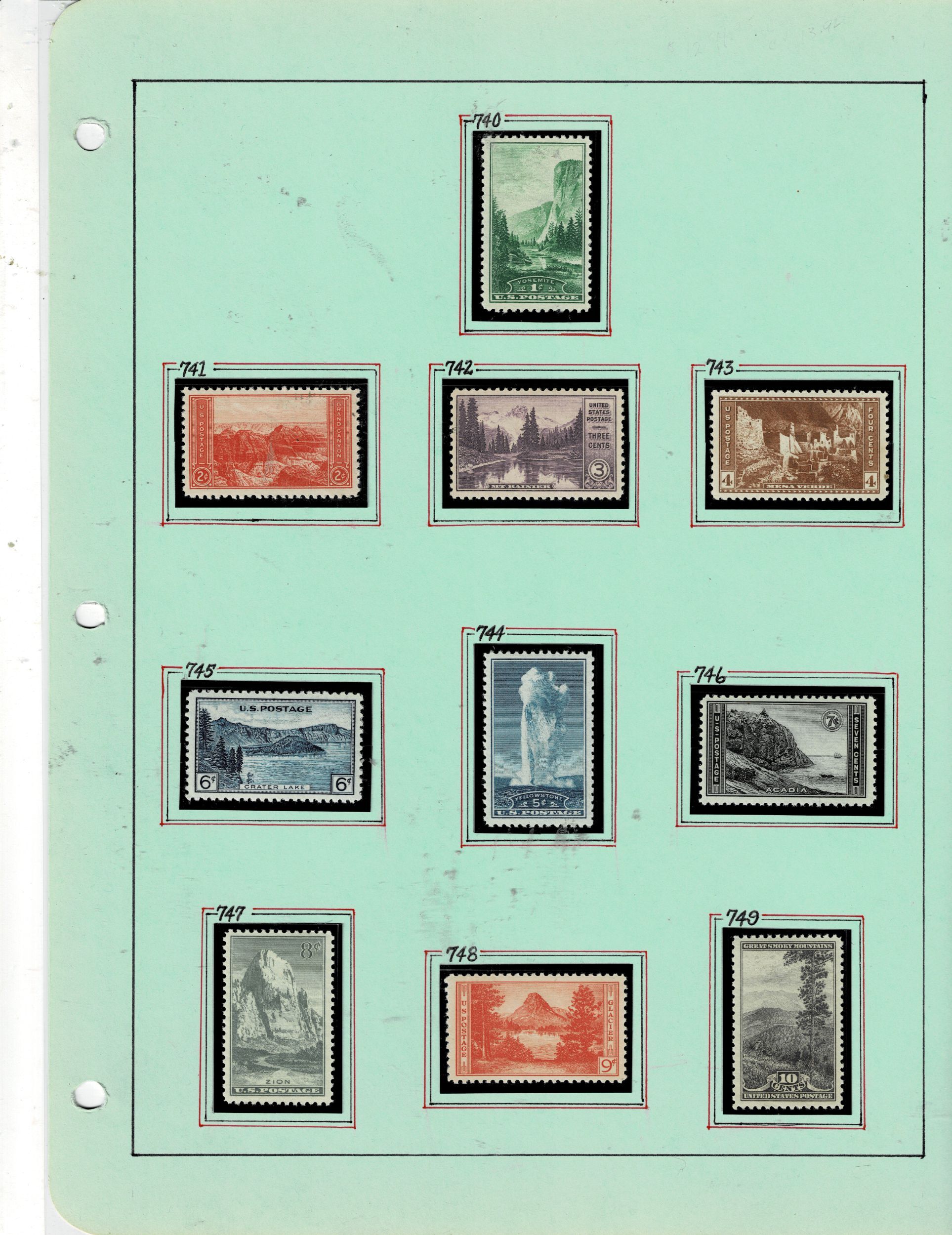 US National Parks Perf 1c to 10c US Postage Set #740-49 VF MNH | United ...