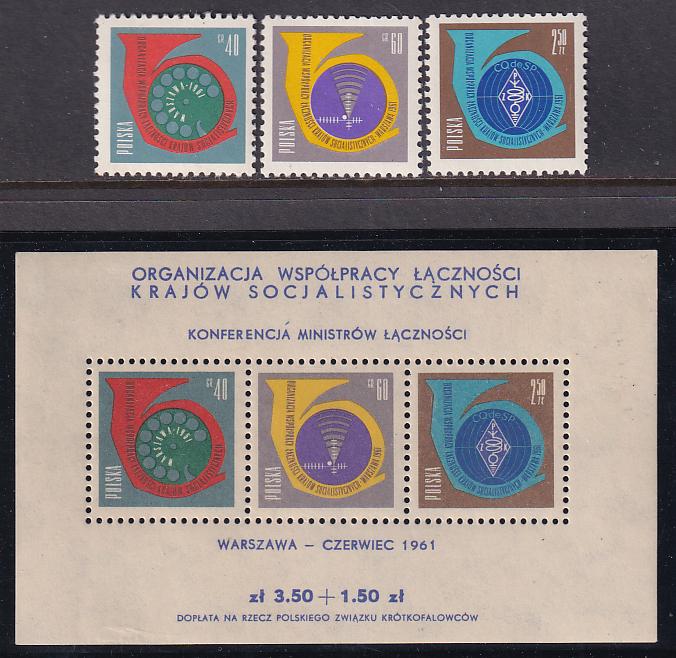 Poland 1961 Sc 991-3a Post Horn Telephone Dial Radar Screen Globe Stamp ...
