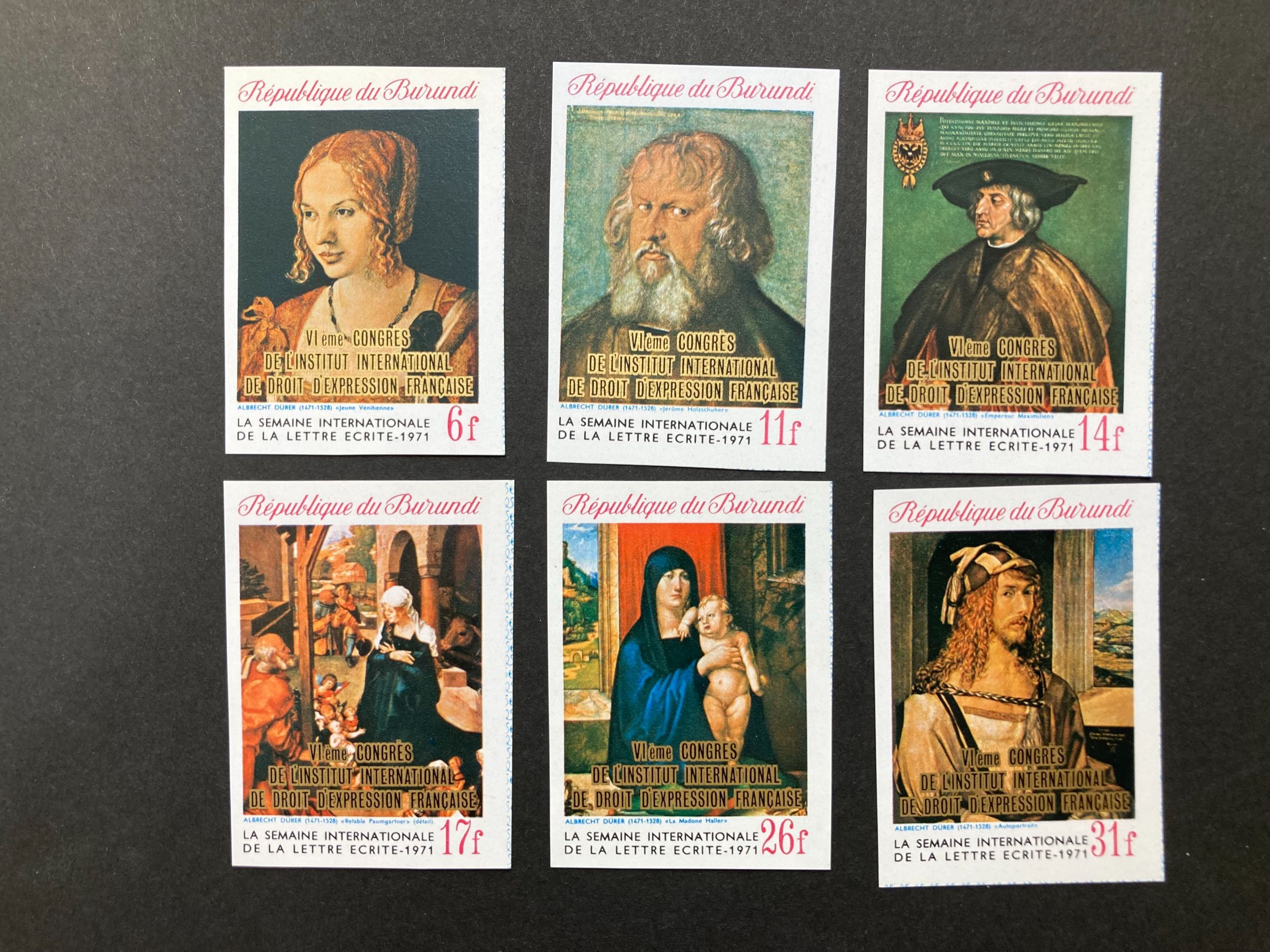 Burundi Scott# 370-375 MNH Overprinted Int'l Letter Writing Perf/Imper ...