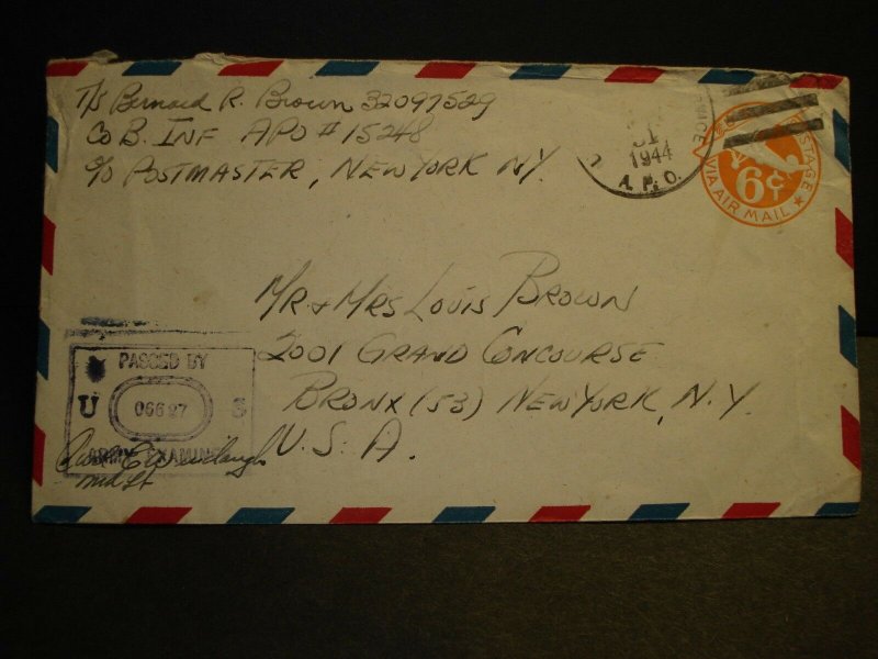 APO 15248 INFANTRY 1944 Censored WWII Army Cover Soldier's Mail ...