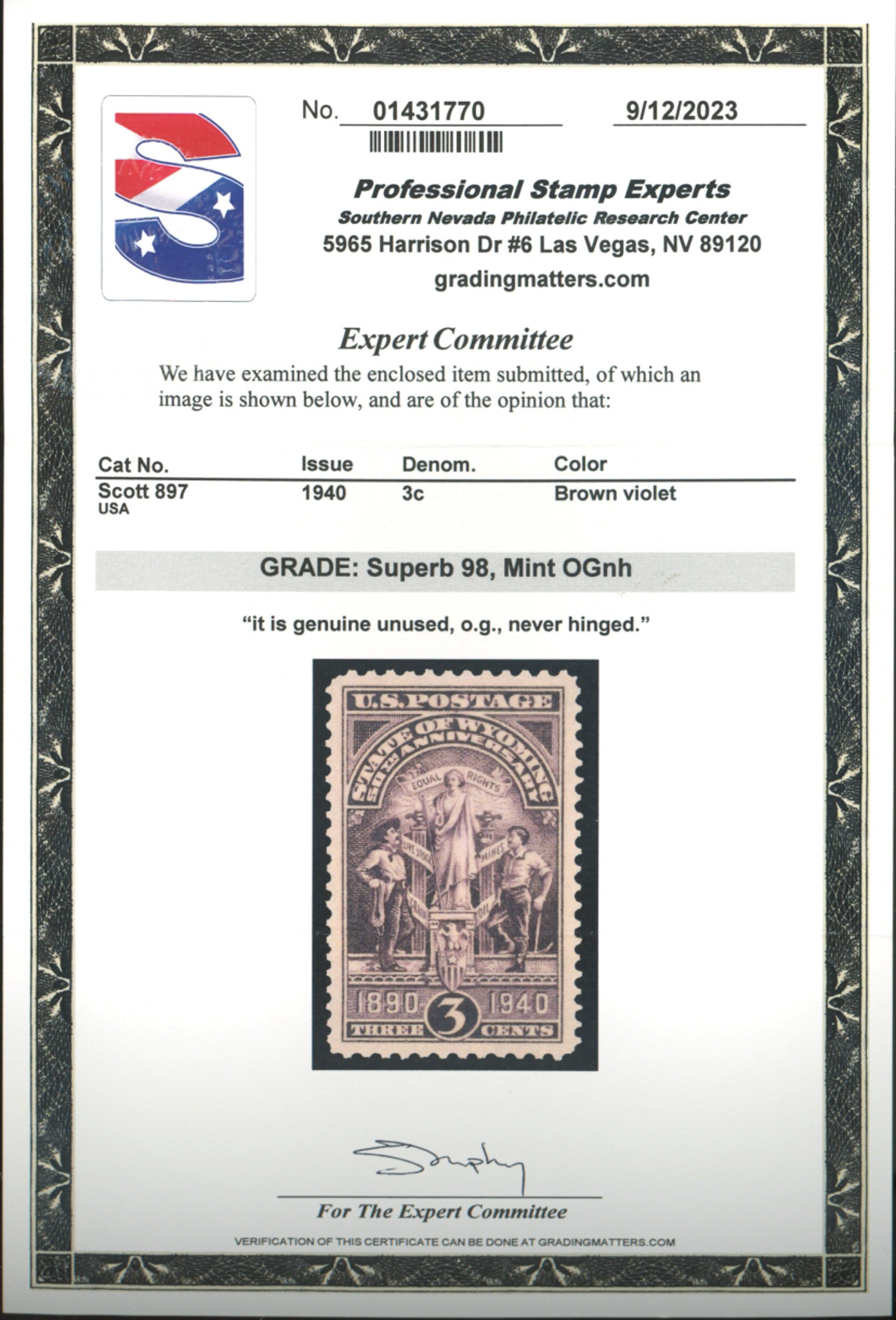U.S. #897 Mint OG NH With PSE Cert Graded Superb 98 | United States ...
