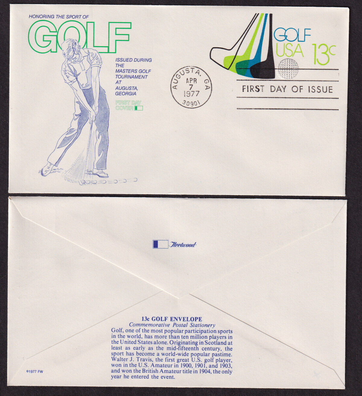 1977 Golf Augusta National Masters Sc U583 13c stationery Fleetwood ...