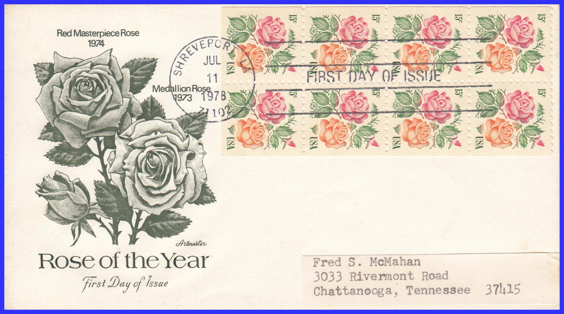 US FDC #1737a 15c Roses Booklet Pane ~ Artmaster (6313) | United States ...