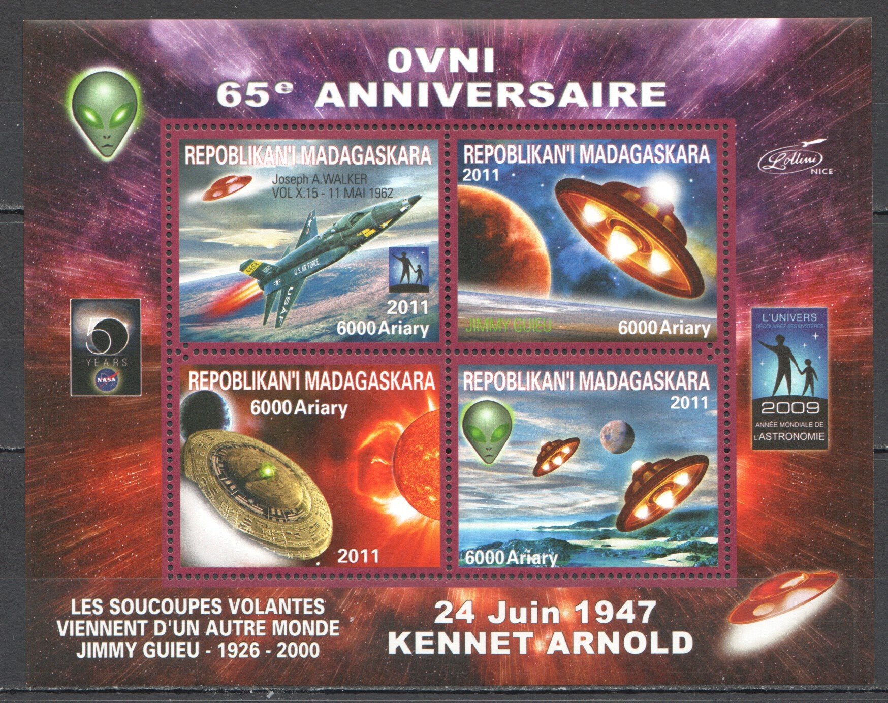 Vk121 2011 Space Ufo 65Th Anniversary Aliens Kennet Arnold 1Kb Mnh ...