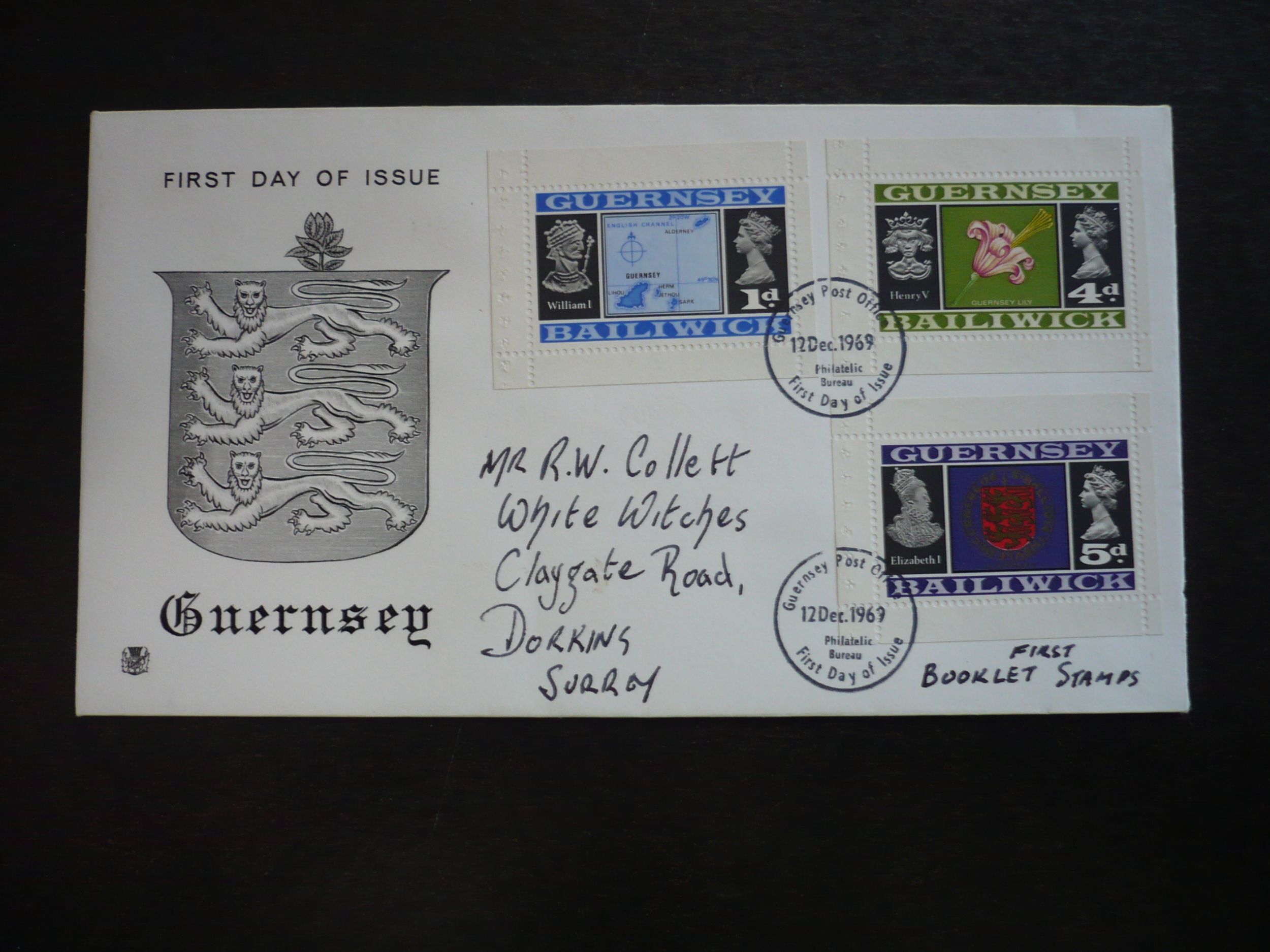 Stamps - Guernsey - Scott# 9,13,14 - Booklet Stamps - First Day Cover ...